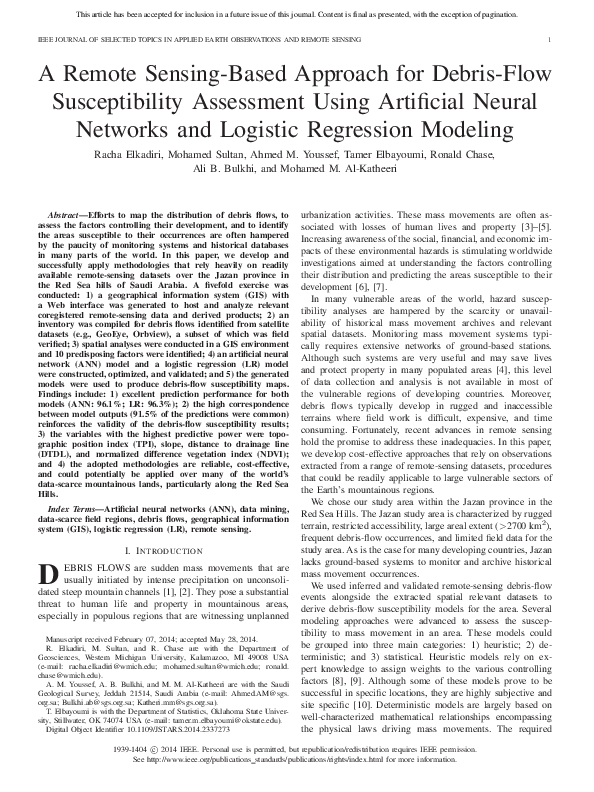 (PDF) A Remote Sensing-Based Approach for Debris-Flow Susceptibility Assessment Using Artificial ...