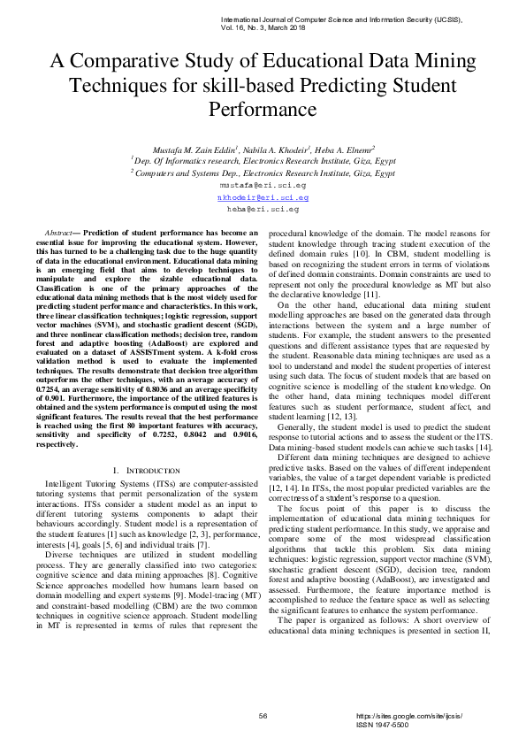 (PDF) A Comparative Study of Educational Data Mining Techniques for skill-based Predicting ...
