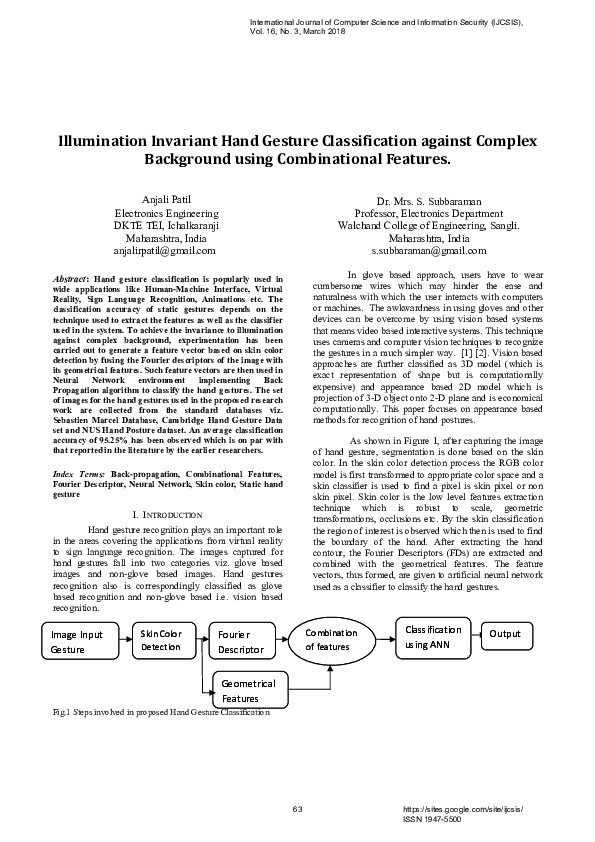Pdf Illumination Invariant Hand Gesture Classification Against Complex Background Using