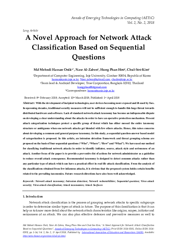 Pdf A Novel Approach For Network Attack Classification Based On Sequential Questions