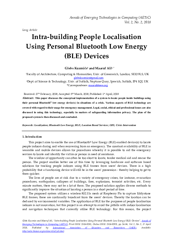 (PDF) Intra-building People Localisation Using Personal Bluetooth Low ...