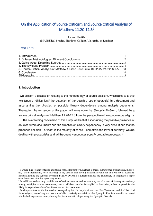 (PDF) On the Application of Source Criticism and Source Critical ...