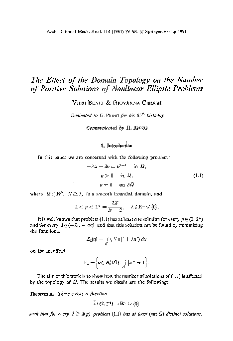 (PDF) The effect of the domain topology on the number of positive solutions of nonlinear ...