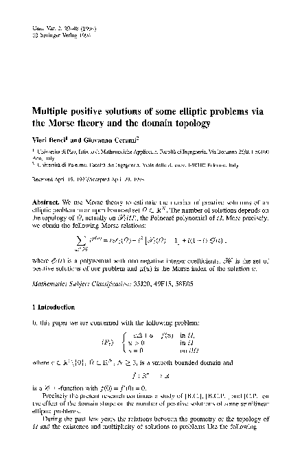 Pdf Multiple Positive Solutions Of Some Elliptic Problems Via The Morse Theory And The Domain