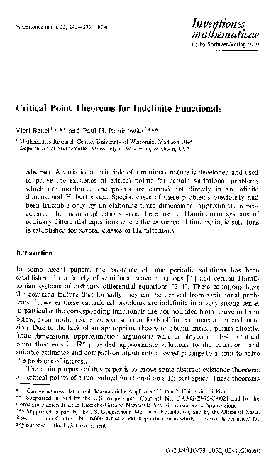 (PDF) Critical point theorems for indefinite functionals