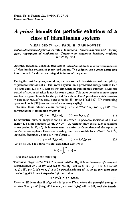 (PDF) A priori bounds for periodic solutions of a class of Hamiltonian systems