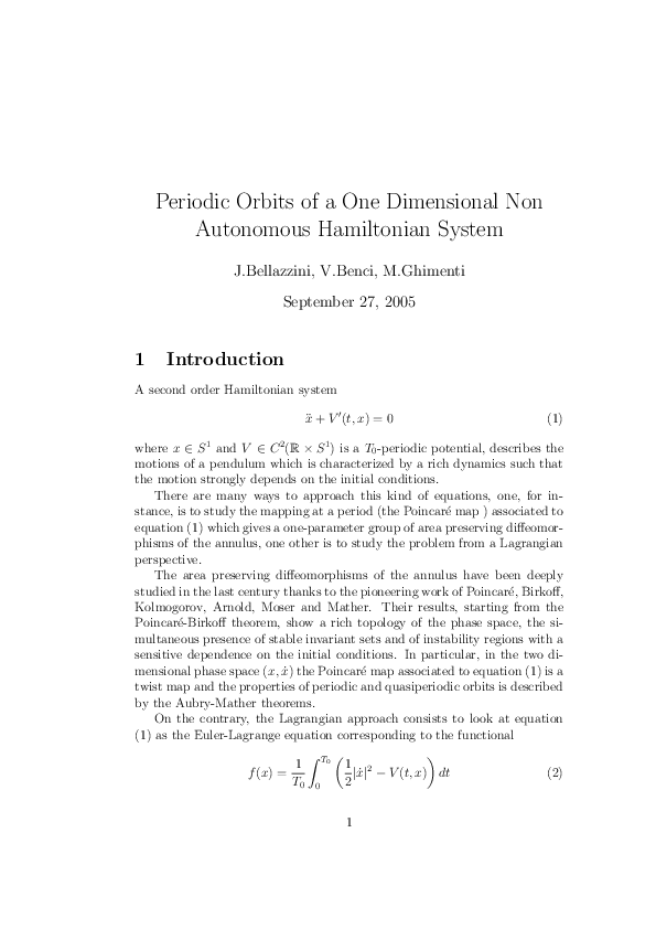 (PDF) Periodic orbits of a one-dimensional non-autonomous Hamiltonian ...