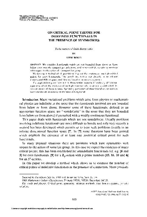 (PDF) On Critical Point Theory for Indefinite Functionals in The Presence of Symmetries