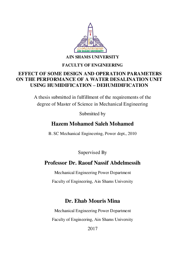 Pdf Effect Of Some Design And Operation Parameters On The Performance