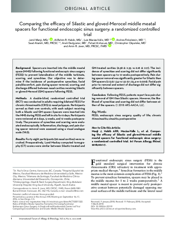 (PDF) Comparing the efficacy of Silastic and gloved-Merocel middle ...