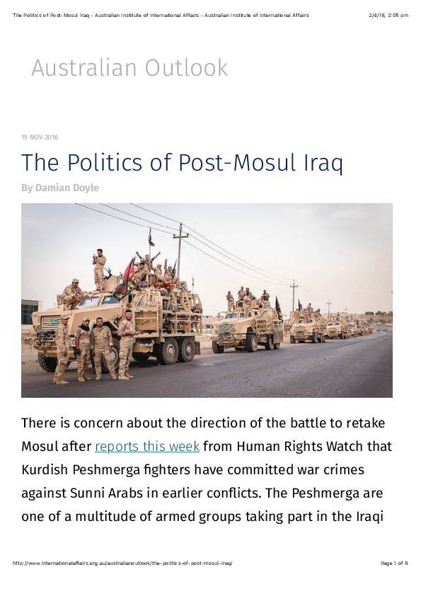 (PDF) The politics of post-Mosul Iraq