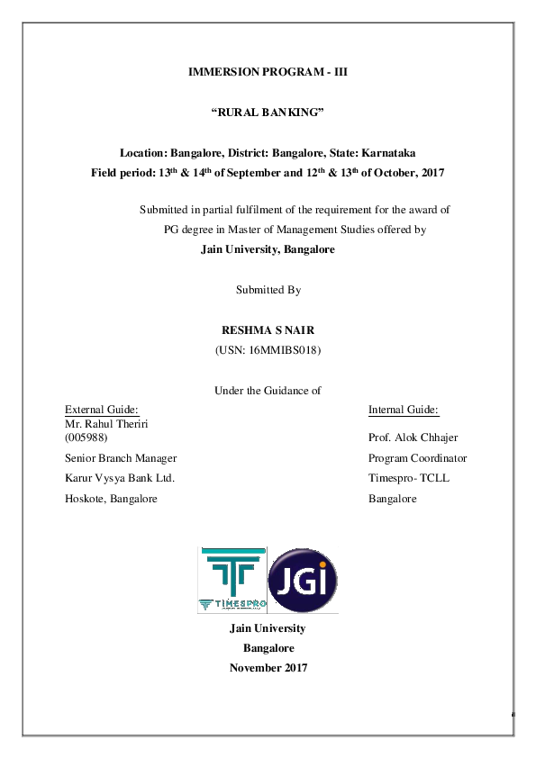 (PDF) immersion project on rural banking