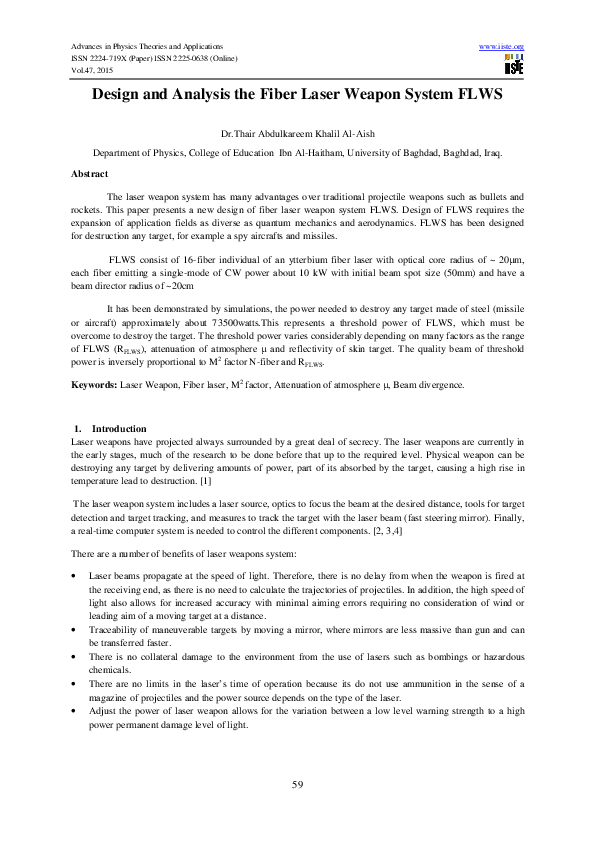 (PDF) Design and Analysis the Fiber Laser Weapon System FLWS