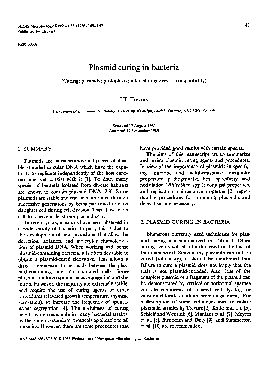 (PDF) Plasmid curing in bacteria