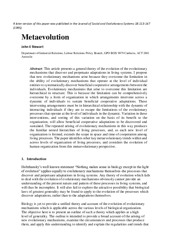 (PDF) Metaevolution