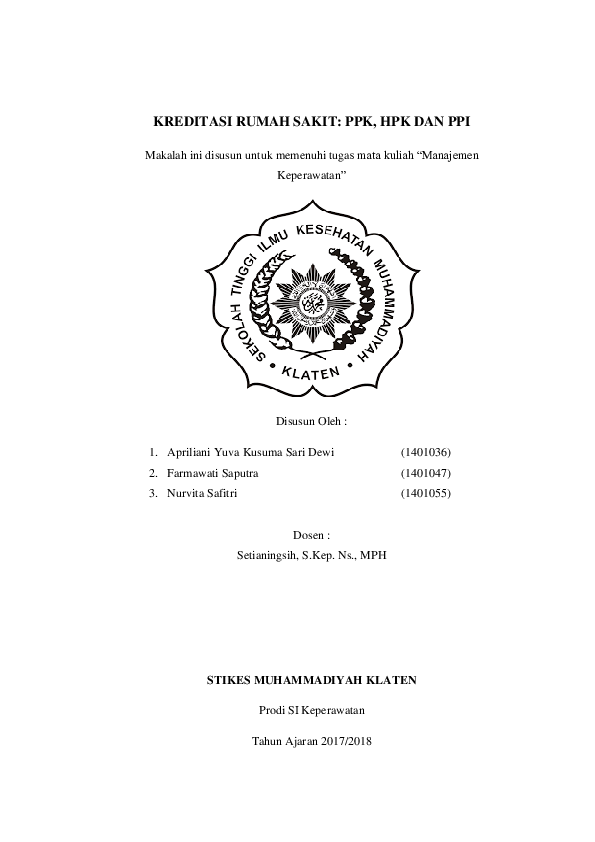(DOC) KREDITASI RUMAH SAKIT: PPK, HPK DAN PPI