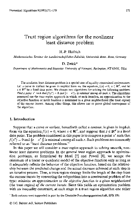 Pdf Trust Region Algorithms For The Nonlinear Least Distance Problem