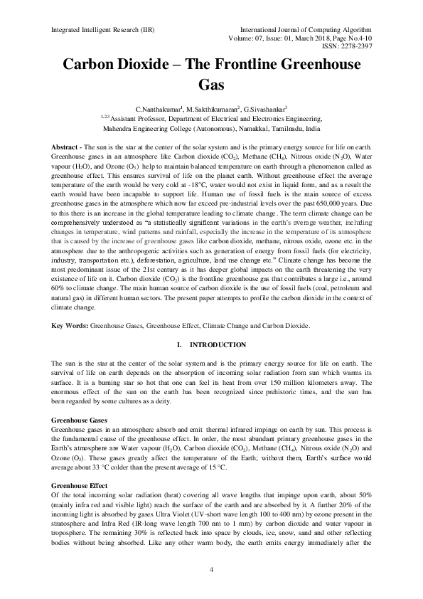 (PDF) Carbon Dioxide – The Frontline Greenhouse Gas