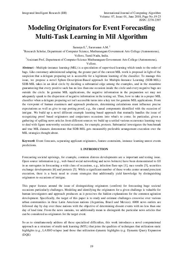 (PDF) Modeling Originators for Event Forecasting Multi-Task Learning in Mil Algorithm