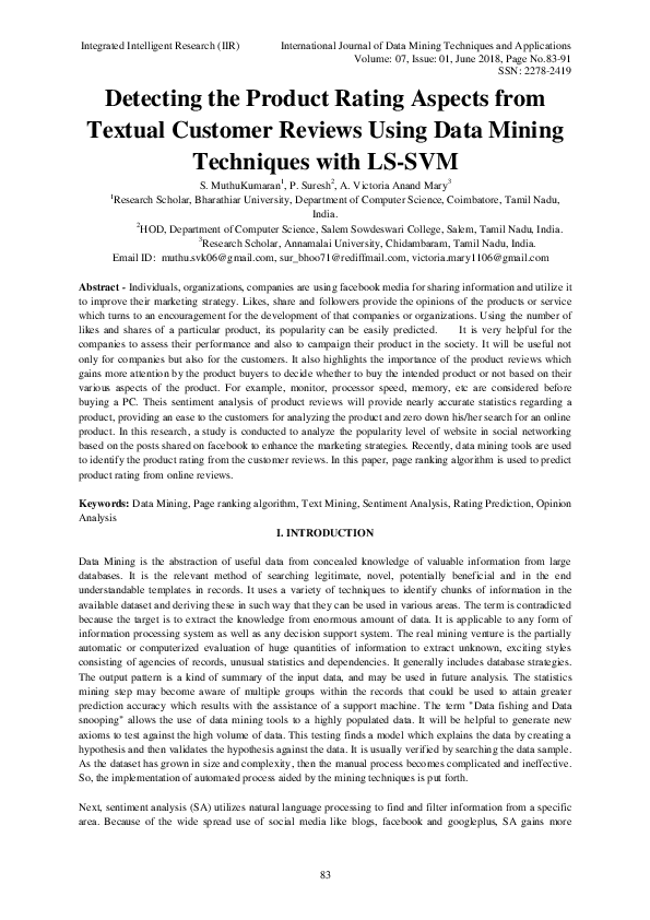 Pdf Detecting The Product Rating Aspects From Textual Customer Reviews Using Data Mining