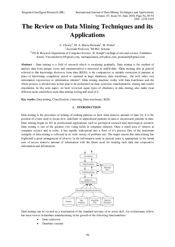 (PDF) The Review on Data Mining Techniques and its Applications