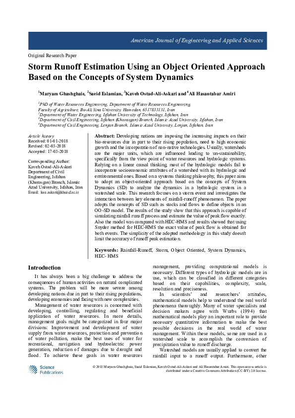 Pdf Storm Runoff Estimation Using An Object Oriented Approach Based
