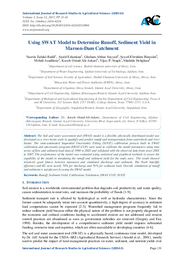 Pdf Using Swat Model To Determine Runoff Sediment Yield In Maroon