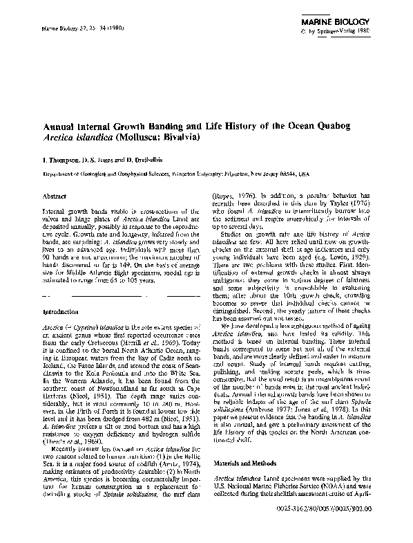(PDF) MARINE BIOLOGY Annual Internal Growth Banding and Life History of ...