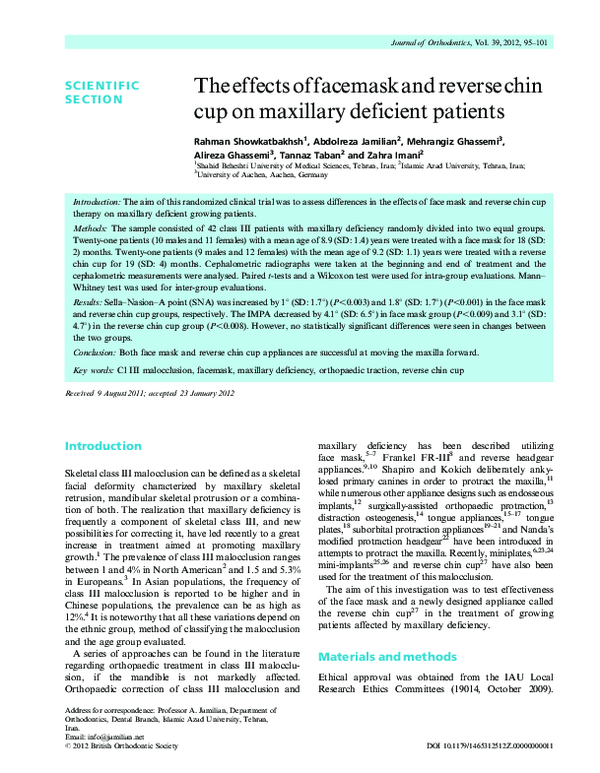(PDF) Theeffectsoffacemask andreversechin cup on maxillary deficient ...