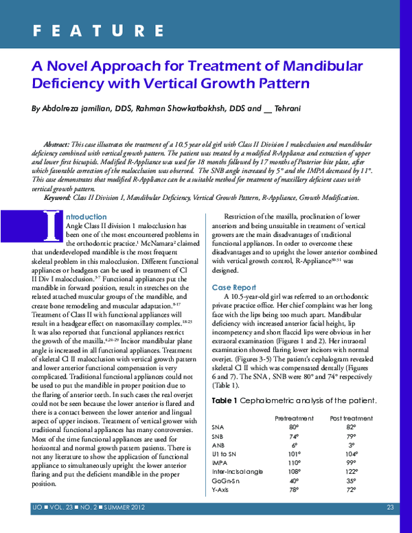 (PDF) A Novel Approach for Treatment of Mandibular Deficiency with ...