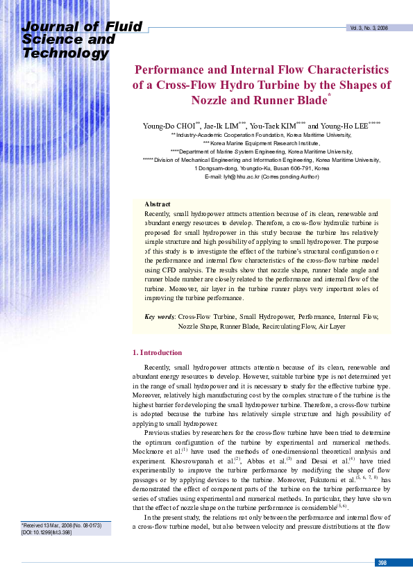 Pdf Performance And Internal Flow Characteristics Of A Cross Flow Hydro Turbine By The Shapes
