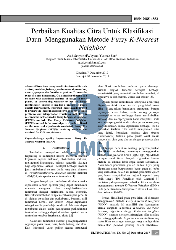 (PDF) Perbaikan Kualitas Citra Untuk Klasifikasi Daun Menggunakan ...