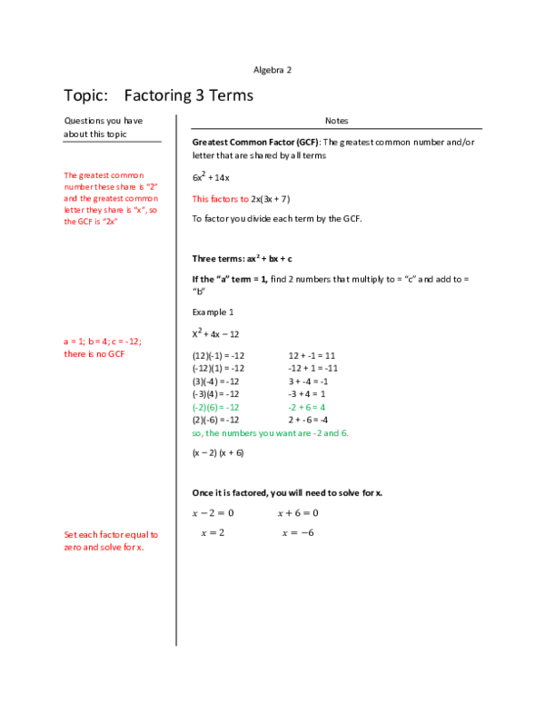 (DOC) Factoring Terms