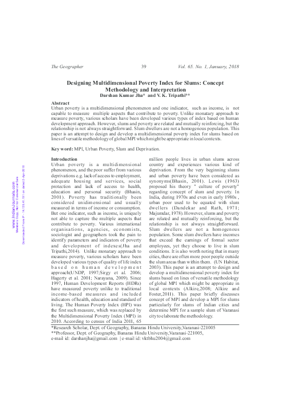(PDF) Designing Multidimensional Poverty Index for Slums: Concept ...