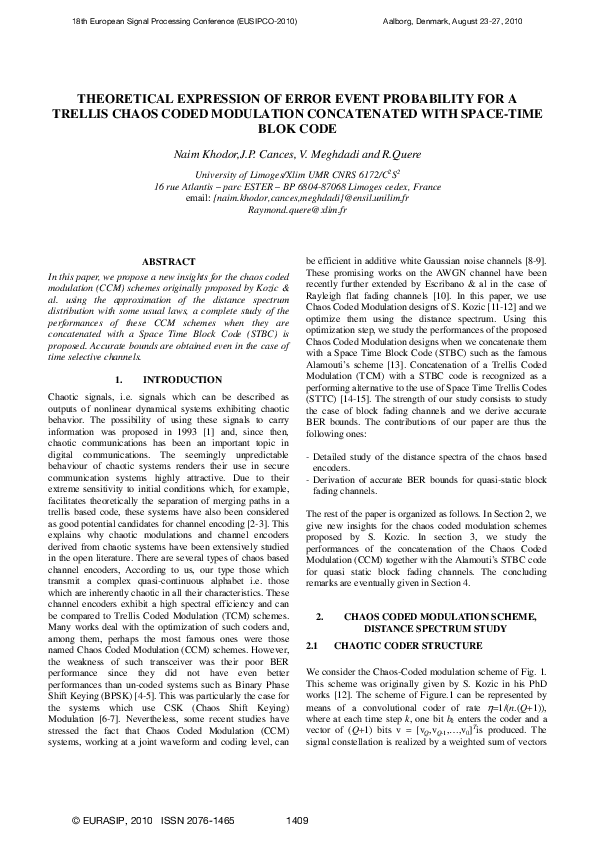 (PDF) … Expression of Error Event Probability for a Trellis Chaos Coded Modulation Concatenated ...