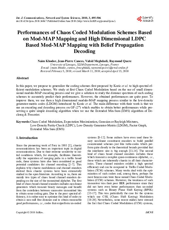 Pdf Performances Of Chaos Coded Modulation Schemes Based On Mod Map Mapping And High