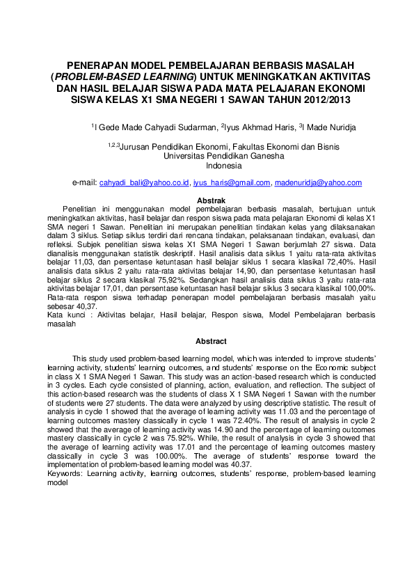 (PDF) PENERAPAN MODEL PEMBELAJARAN BERBASIS MASALAH (PROBLEM-BASED LEARNING) UNTUK MENINGKATKAN ...