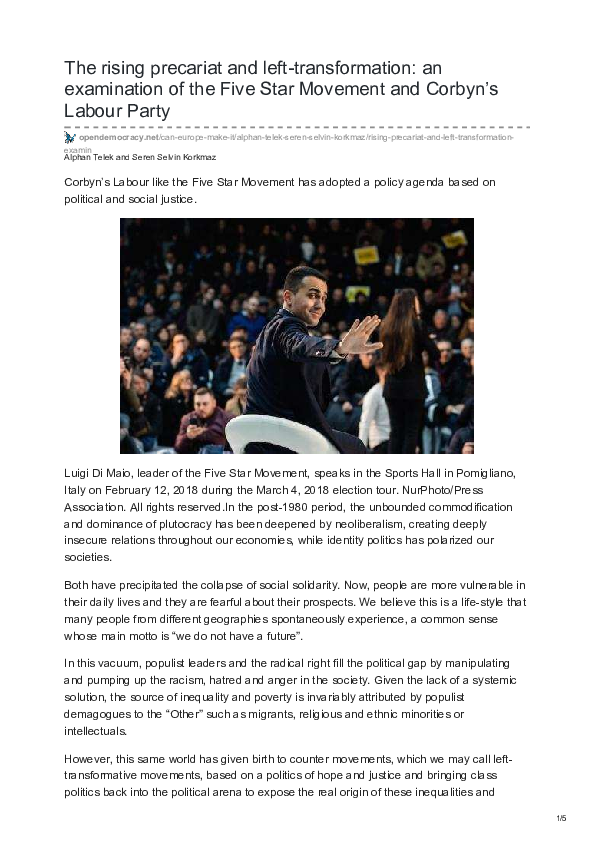 (PDF) Left-Transformation: Five Star & Corbyn's Labour
