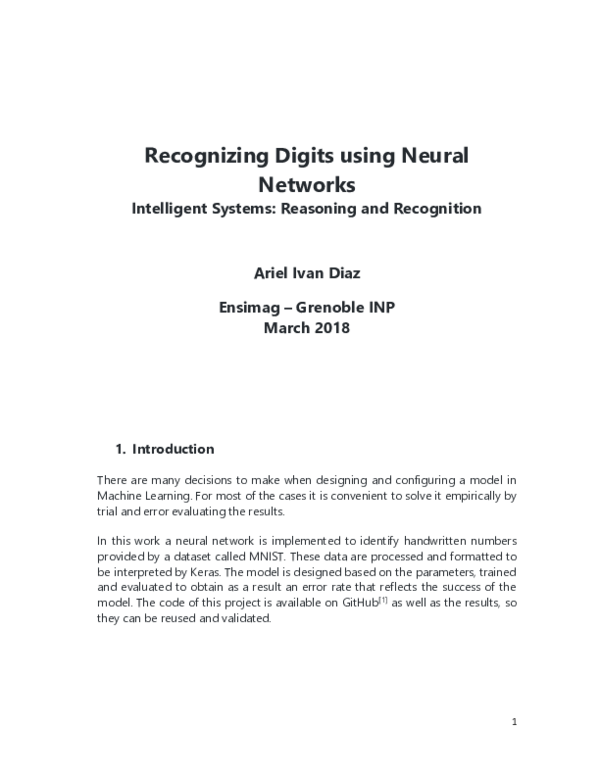 Pdf Recognizing Digits Using Neural Networks Mnist 9959 Accuracy