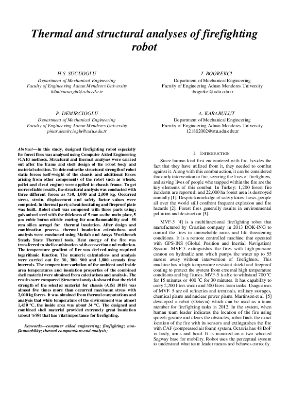 (PDF) Thermal and structural analyses of firefighting robot