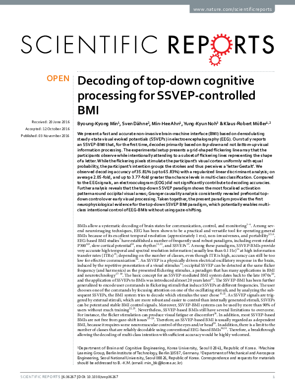 (PDF) Decoding of top-down cognitive processing for SSVEP-controlled BMI