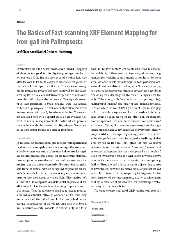 (PDF) The Basics of Fast-scanning XRF Element Mapping for Iron-gall Ink ...
