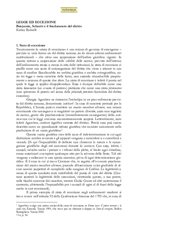 (PDF) Legge ed eccezione. Benjamin, Schmitt e il fondamento del diritto