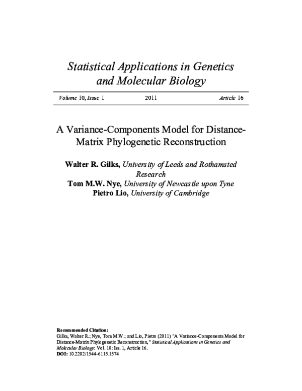 (PDF) A Variance-Components Model for Distance-Matrix Phylogenetic ...