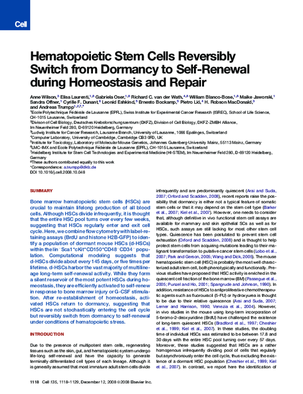 (PDF) Hematopoietic Stem Cells Reversibly Switch from Dormancy to Self ...