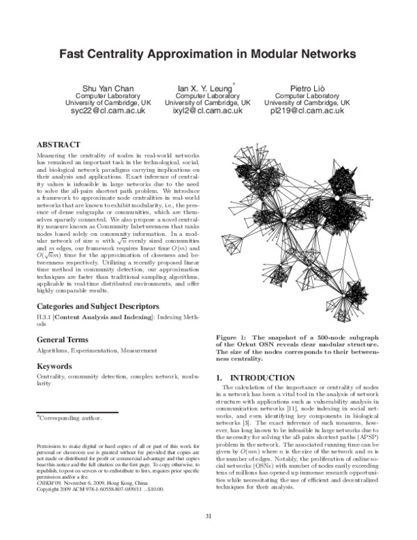 (PDF) Fast centrality approximation in modular networks