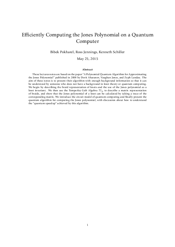 (PDF) Efficiently Computing the Jones Polynomial on a Quantum Computer