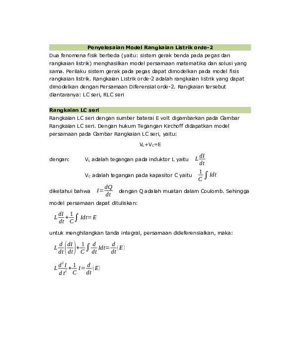 (DOC) Pemodelan rangkaian listrik orde