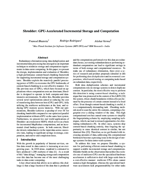 Pdf Shredder Gpu Accelerated Incremental Storage And Computation