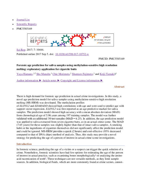 Doc Forensic Age Prediction For Saliva Samples Using Methylation Sensitive High Resolution